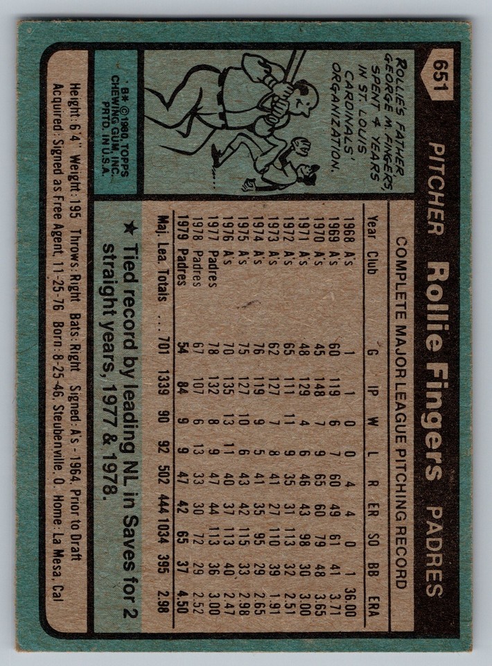 1980 Topps Rollie Fingers #651 10001949 | eBay