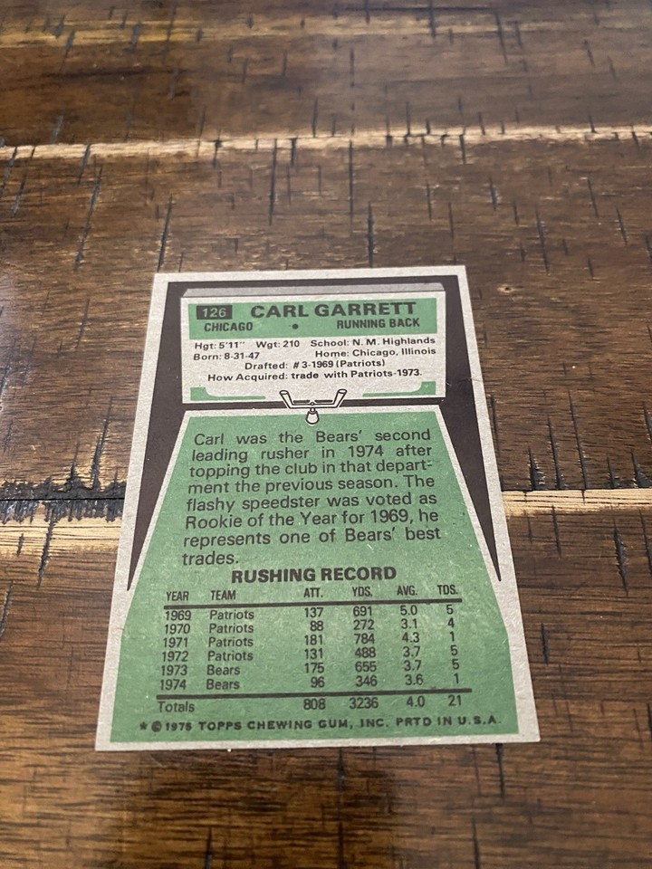 Carl Garrett 1975 Topps Chicago Bears #126 | eBay