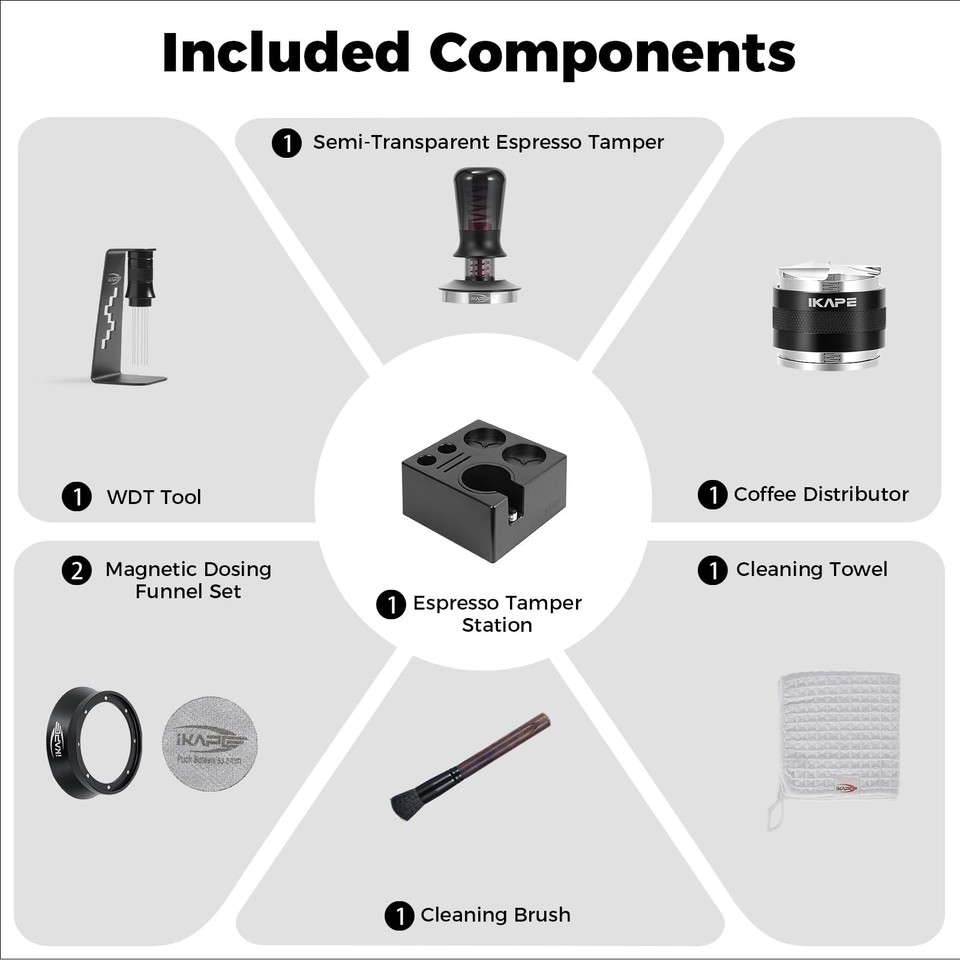 58mm Black Espresso Tool Set 8 IN 1, Coffee Tamper, Distributor ...
