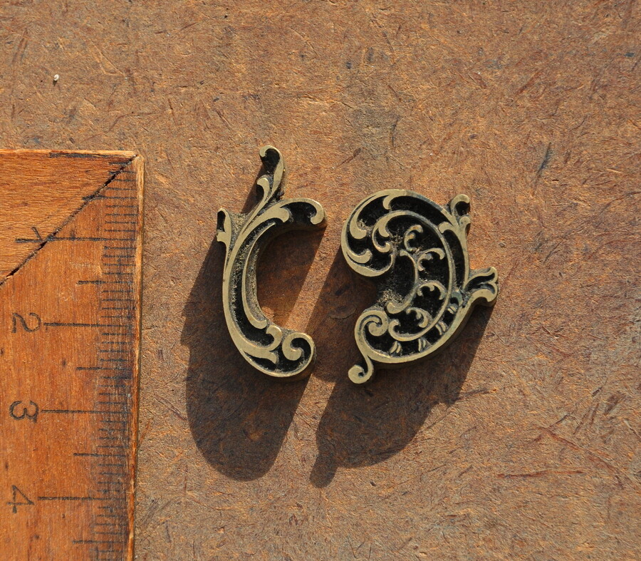 2x brass ornament bookbinding Art Nouveau Deco embossing bookbinder ...