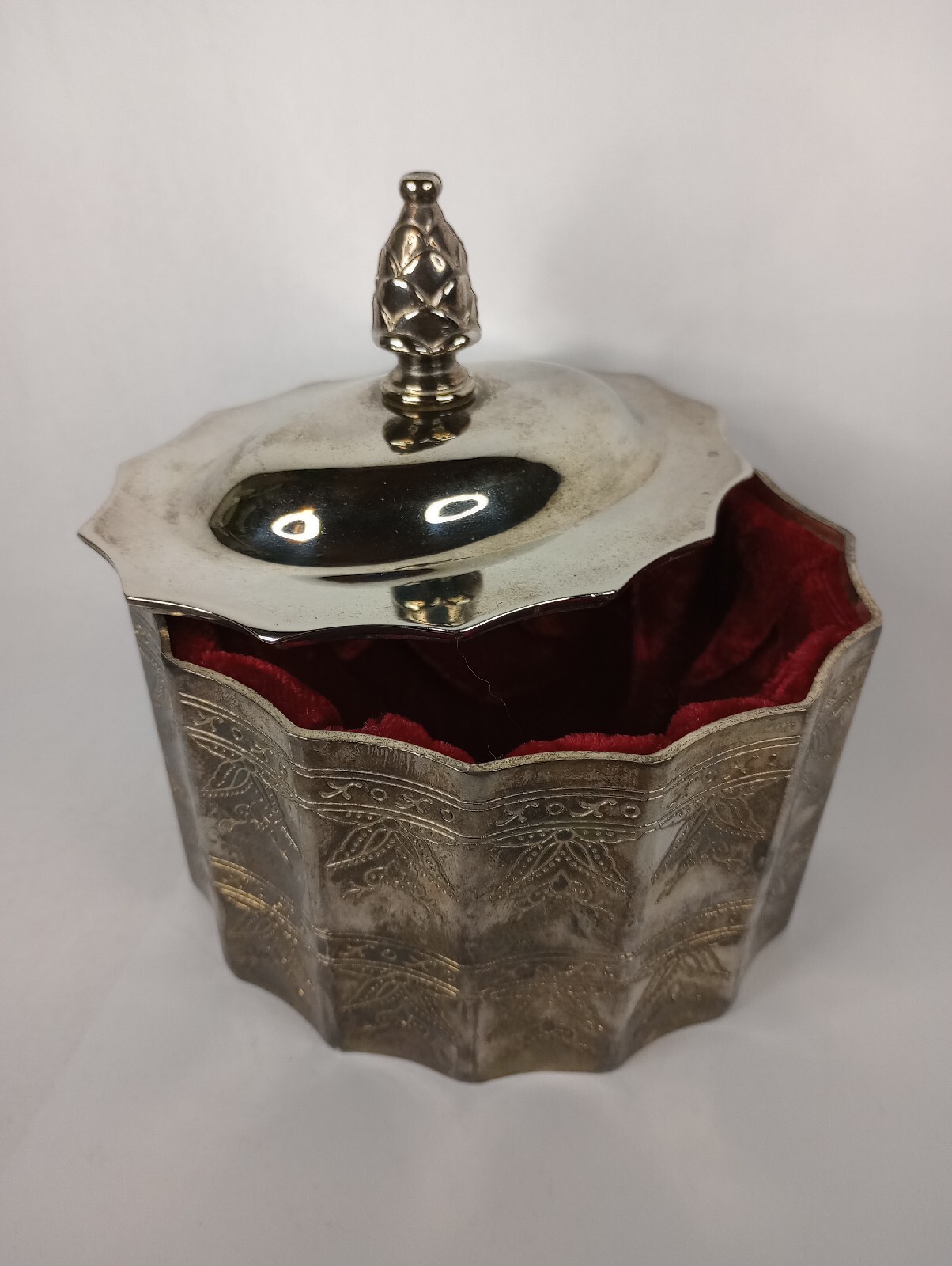 1991 Vintage Godinger Silver Oval Jewelry Trinket Box Set Red Velvet ...