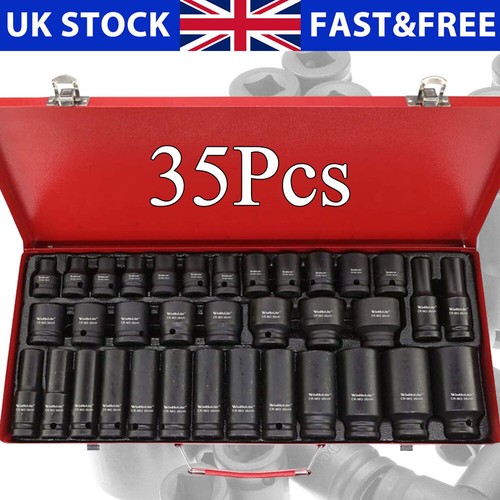 Professional 35Pcs 8-32mm Deep Impact Sockets 1/2"Drive Tool Set Garage ...