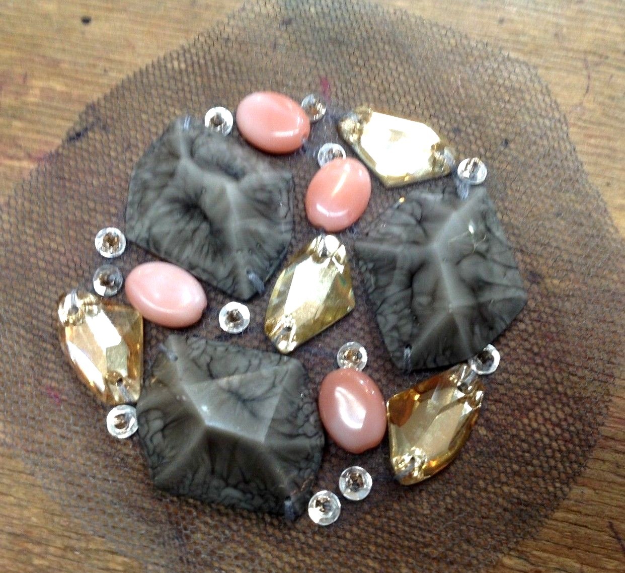 Applique Tri Stone Discs 2.5" Hand Sewn Beads 1pc Netting | eBay