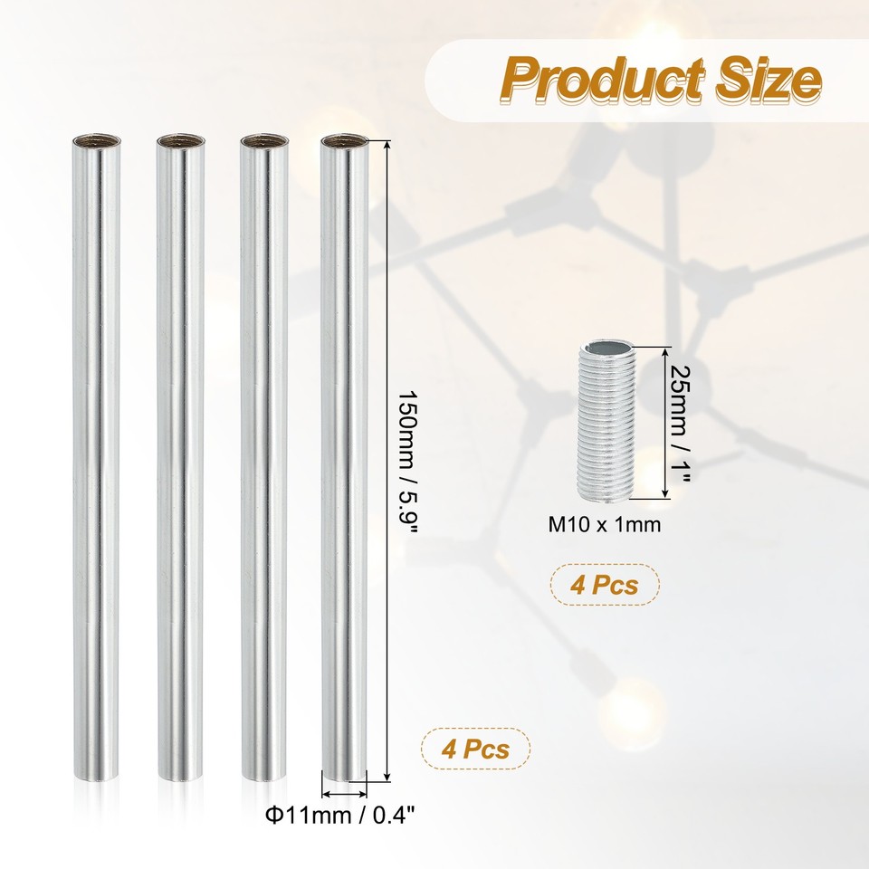 4Set 6" M10 x 1mm Fine Thread Threaded Extension Rod with Pipe Nipple ...