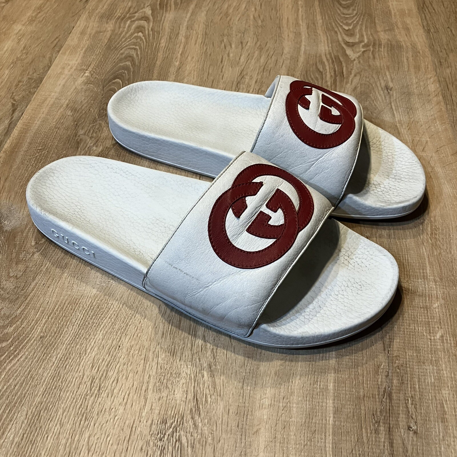 Gucci GG Logo Monogram Interlocking Red And White Sli… - Gem