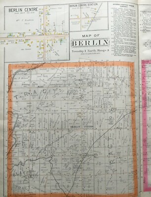 1899 BERLIN & BERLIN CENTRE MAHONING COUNTY OHIO A.H. MUELLER ATLAS MAP ...