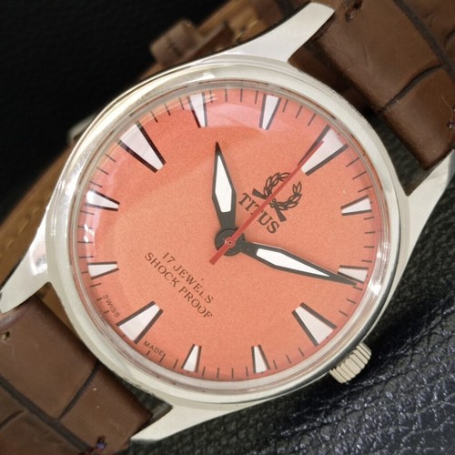 VINTAGE TITUS HAND-WINDING SWISS MENS REFURBISHED PEACH DIAL WATCH ...