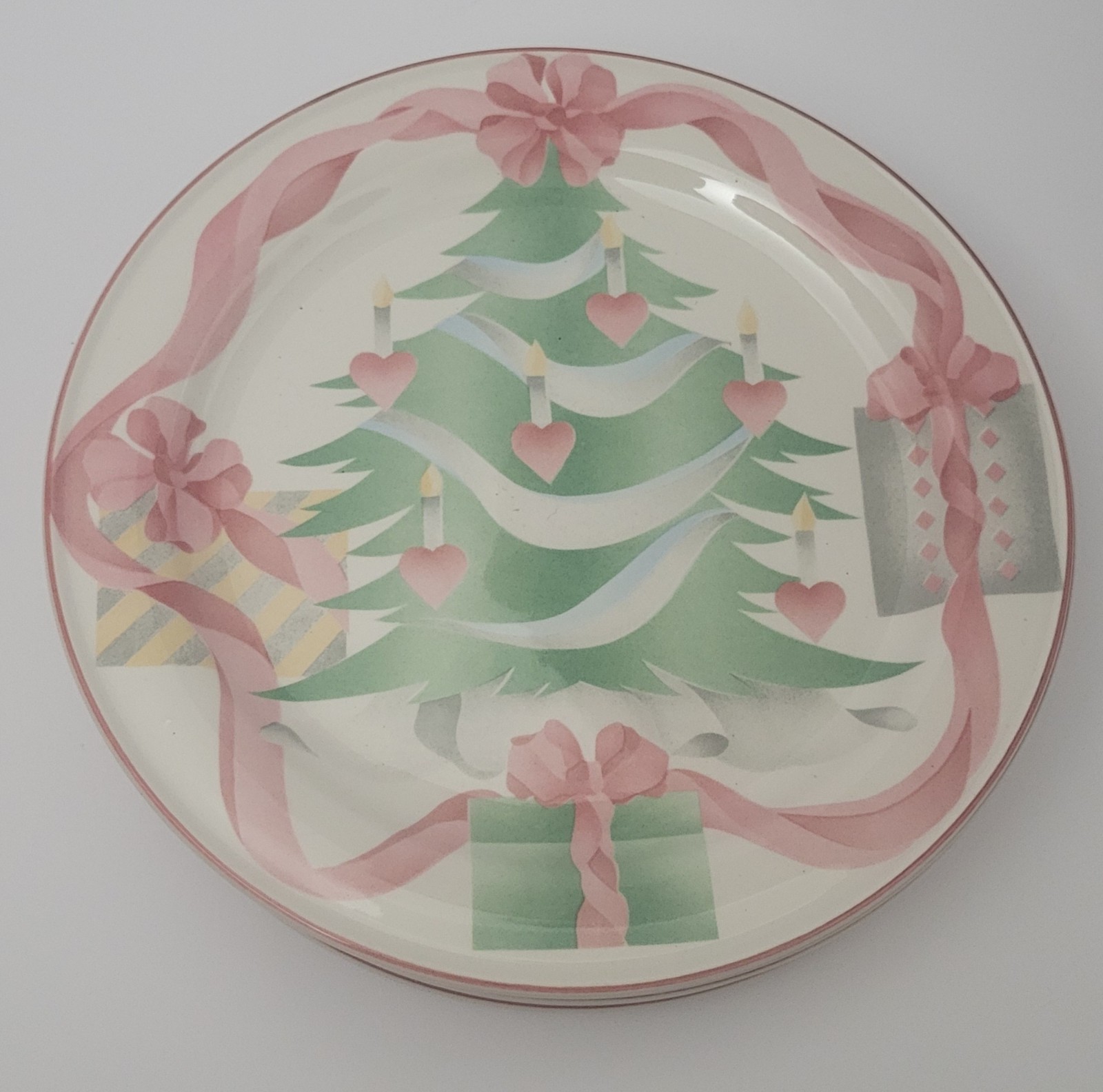 Vintage Pink & Pretty Bow Christmas Dishes Tree Plate Plates Dinner ...