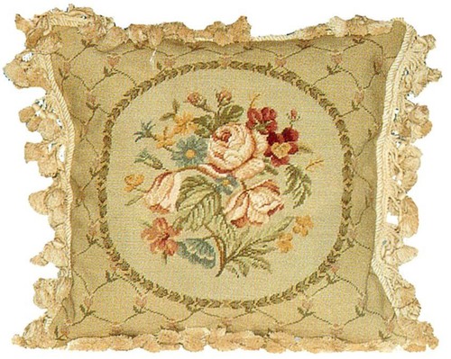 Needlepoint Pillow Handmade Wool Petit Point Aubusson Design Rose 17x17 ...