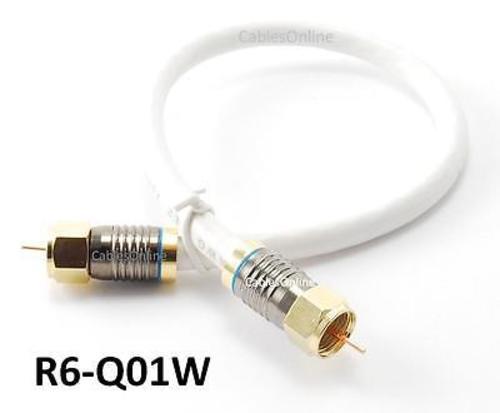 1ft. White Premium RG6 F-Type Quad-Shield CL2 TV/Antenna Coaxial Cable ...