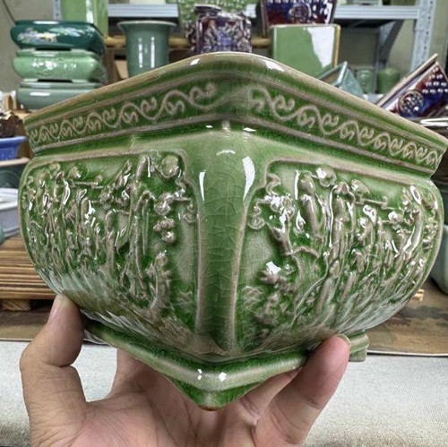 Bonsai Pot Optimized Title: Embossed Square Ceramic Planter 14.5x14 ...