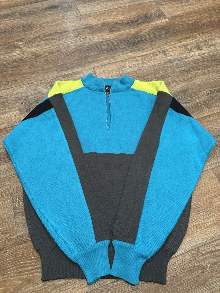 Vintage 80s DEMETRE Slalom Snow Ski Turquoise Neon Green Black Wool ...