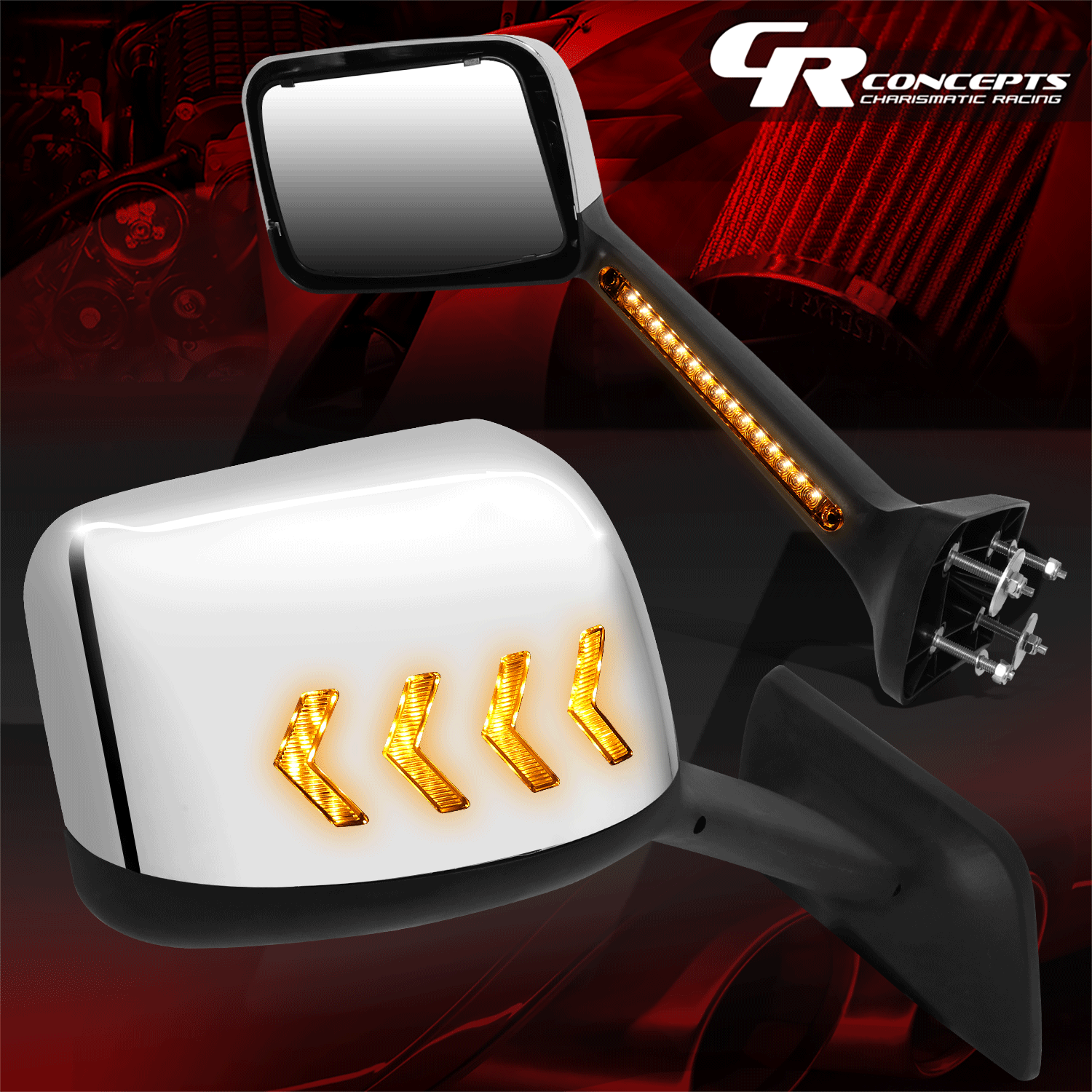 SEQUENTIAL LED CHEVRON ARROW SIDE HOOD MIRROR FOR 2018-2024 MV607 HV ...