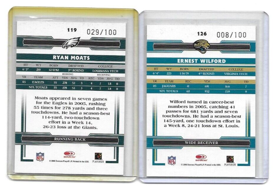 2006 Threads - Silver Holo Foil lot - Ernest Wilford 08/100 & Ryan ...