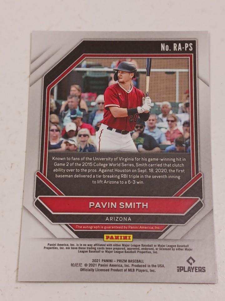 Pavin Smith Arizona Diamondbacks 2021 Panini Prizm Certified Autograph ...