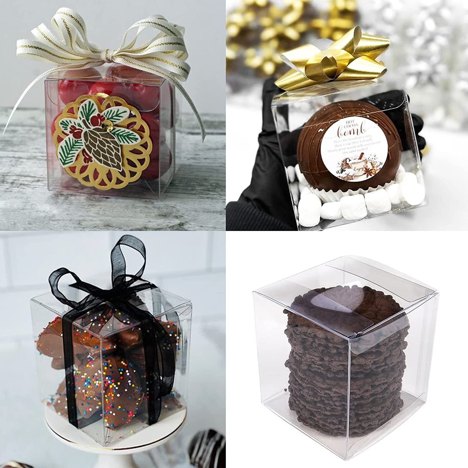 5cm Clear PVC Boxes Macaron Square Cube Wedding Party Bomboniere Candy ...