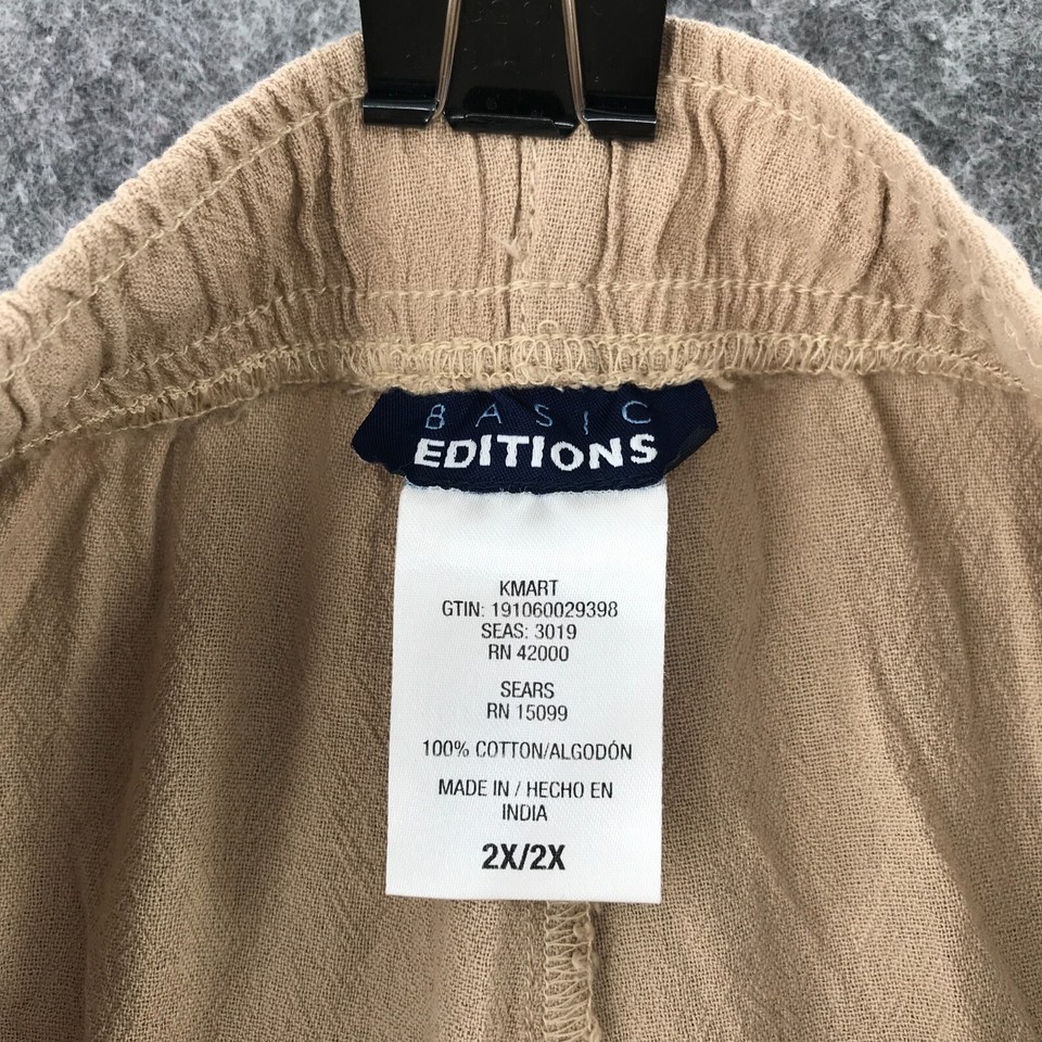 Basic Editions Plus Pants Womens Sz 2X Tan Khaki Capri 100% Cotton NWT Pull On | eBay