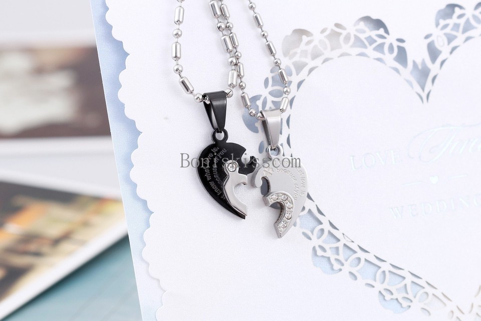 His and Hers Stainless Steel Couple Heart Love Promise Pendant ...