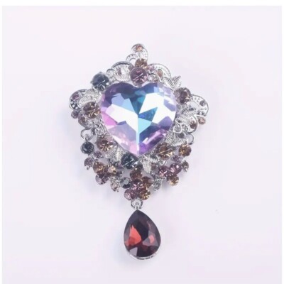 Heart Brooch Purple Blue Silver Tone Dangle Teardrop Rhinestone | eBay
