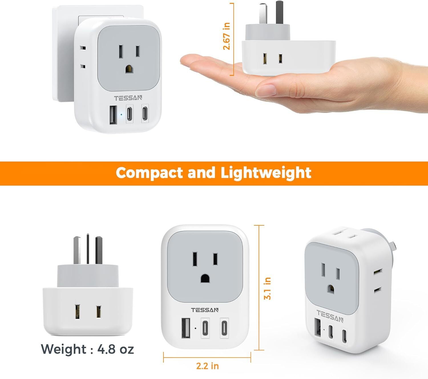 Australia New Zealand Power Adapter Type I Plug 4 Outlets 3 USB (2 USB ...