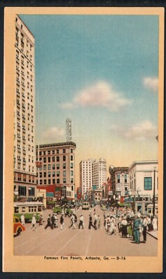 VINTAGE DOWNTOWN ATLANTA, GA * FAMOUS FIVE POINTS * UNPOSTED LINEN | eBay