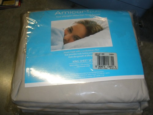 NEW Amicor King size sheet set true allergen reduction/ Europe 4 pieces ...