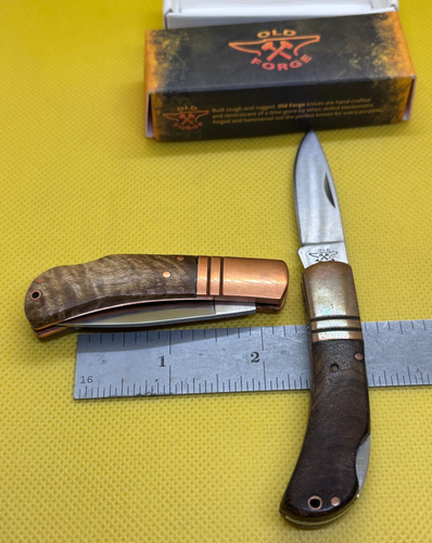 Pair of Old Forge Wood & Brass Handle Folding Knife OF 029 + Free ...