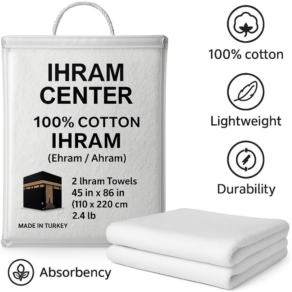 Ihram Ehram Ahram for Men Hajj and Umrah-2 Towels-Hygienic Natural 100 ...
