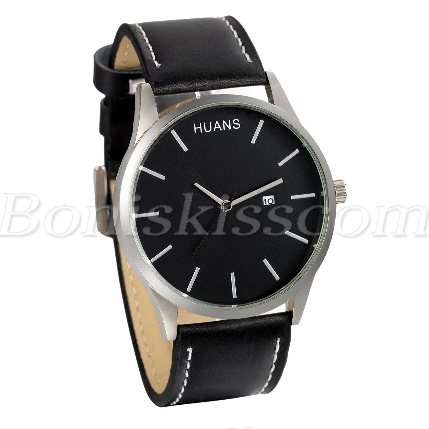 Men's Simple Casual Big Scale Dial Leather Strap Date Quartz Wrist ...