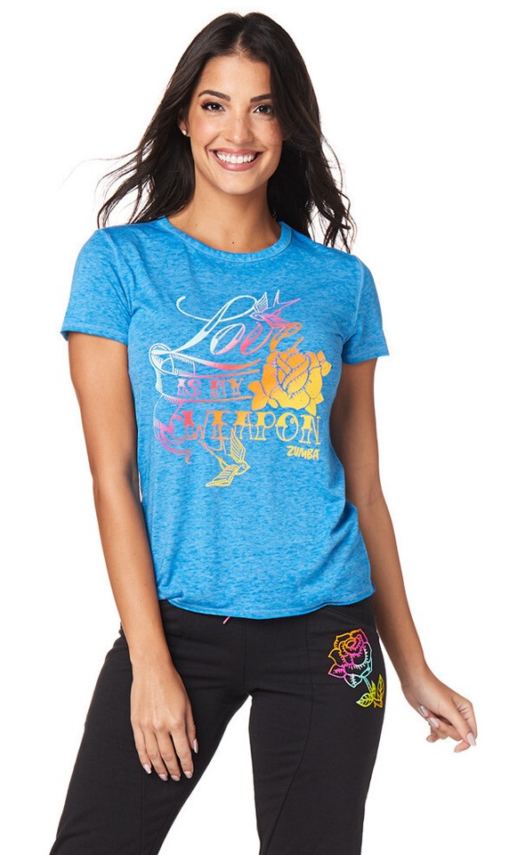 ZUMBA Love Is My Weapon Slashed Tee Shirt Top So Soft,Rare Convention ...