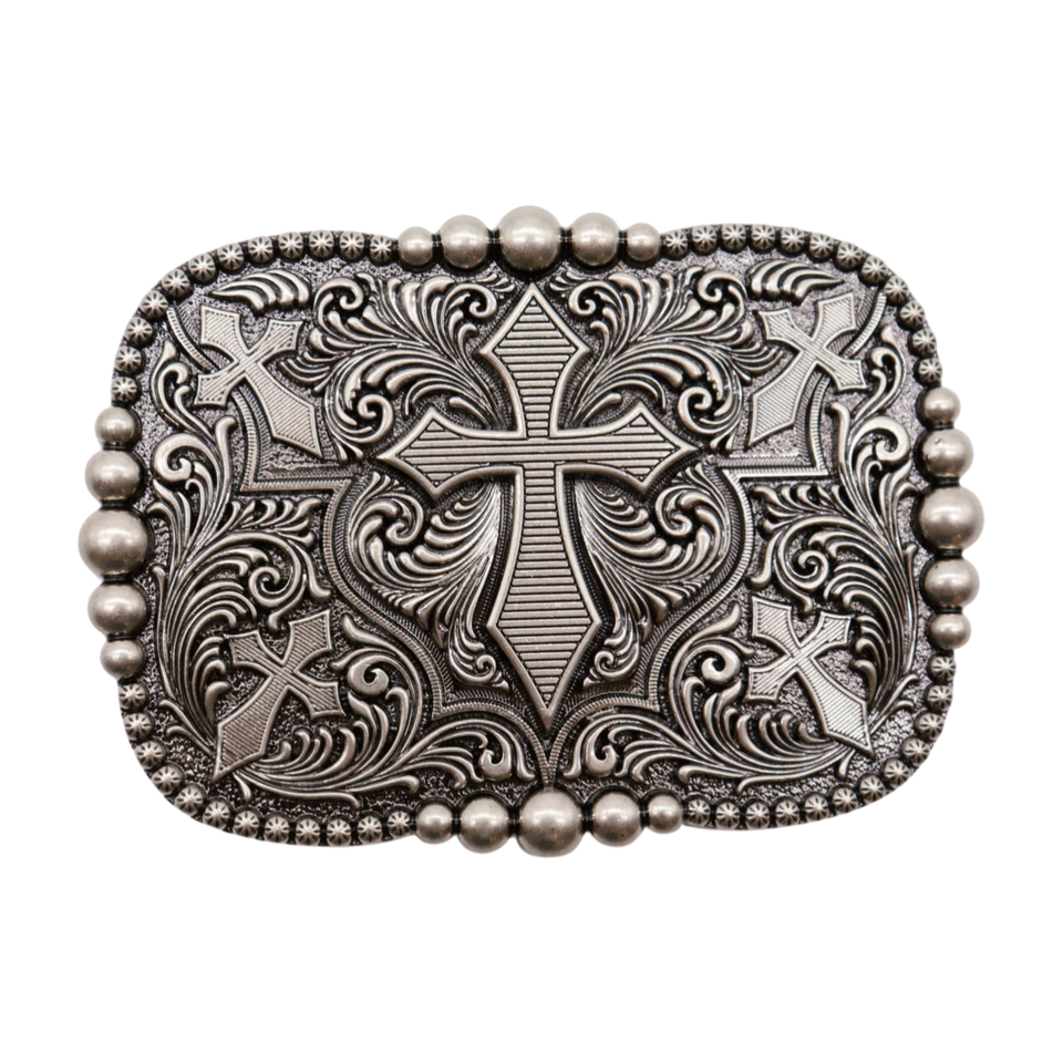 Men Women Belt Buckle Rusty Silver Color Metal Western Cross Religious ...