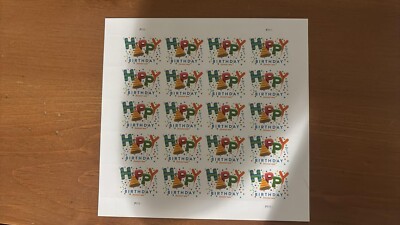 1 Sheet of 20 USPS Self-Adhesive Forever Stamps PANE Happy Birthday ...