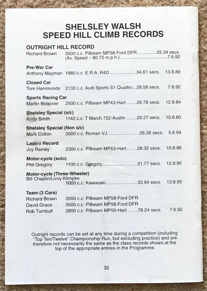 SHELSLEY WALSH 5 Jul 1997 SPEED HILL CLIMB Car Race Programme | eBay UK