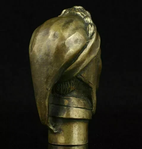 Old Handwork Carving Bronze Native American Statue Cane Head Walking ...