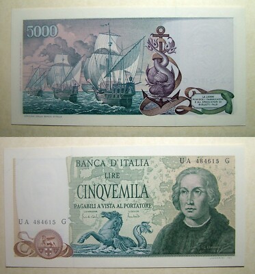 1971 Republic Italian 5000 Livres Colombo II Type Fds Perfect | eBay ...
