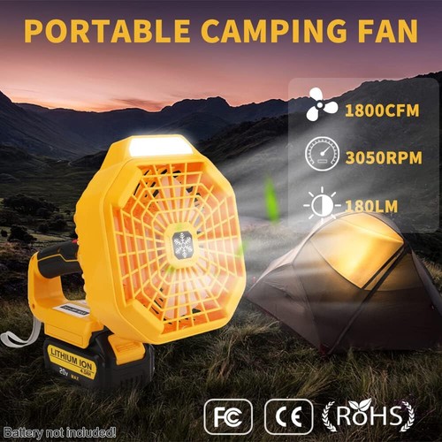 Outdoor Jobsite Fan Camping Fan For Dewalt 20V Li-Ion Battery Portable ...