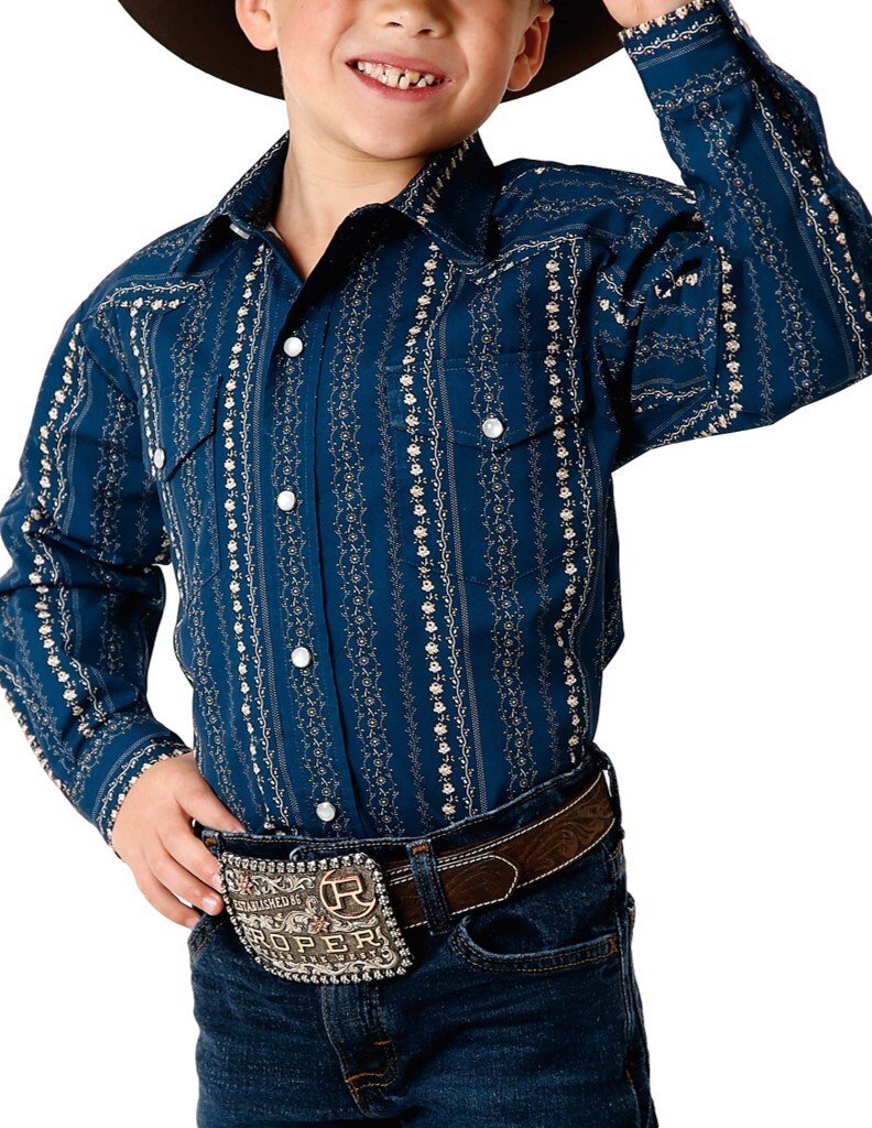 Roper Western Shirt Boys L/S Print Snap Blue 01-030-0019-0710 BU | eBay