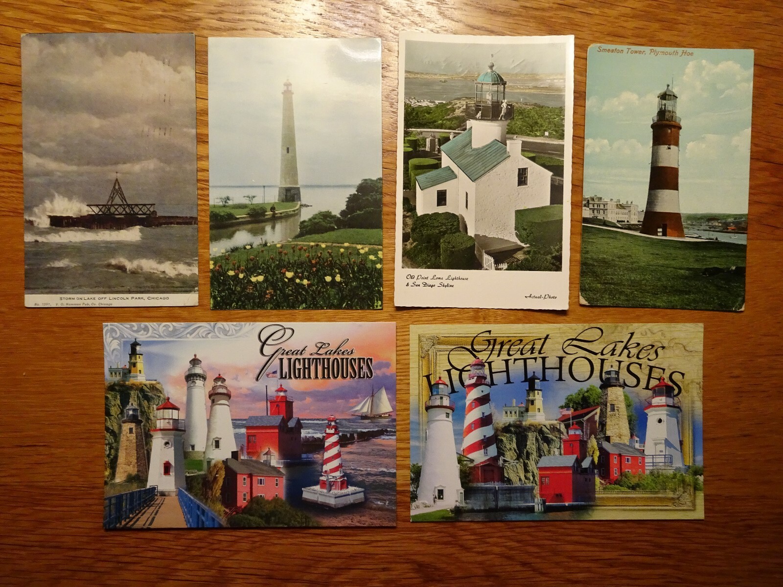 LOT OF 6 LIGHTHOUSE POSTCARDS, 1910'S TO CURRENT,2-RPPC, USA AND U.K ...