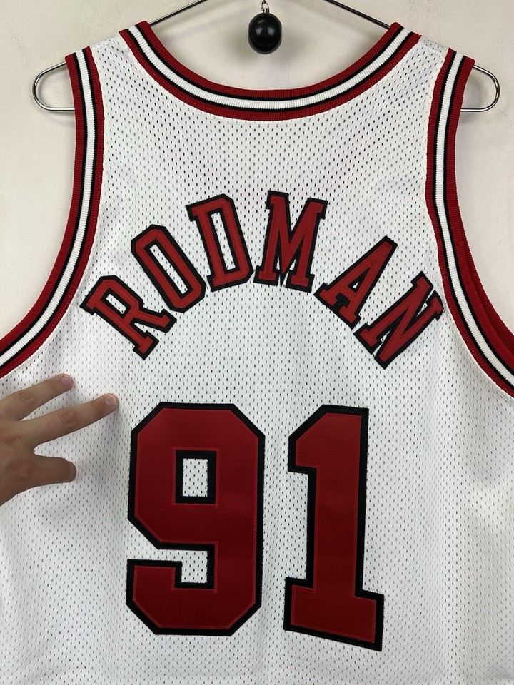 1995-96 CHAMPION CHICAGO BULLS #91 Dennis Rodman PRO CUT GAME JERSEY IN ...