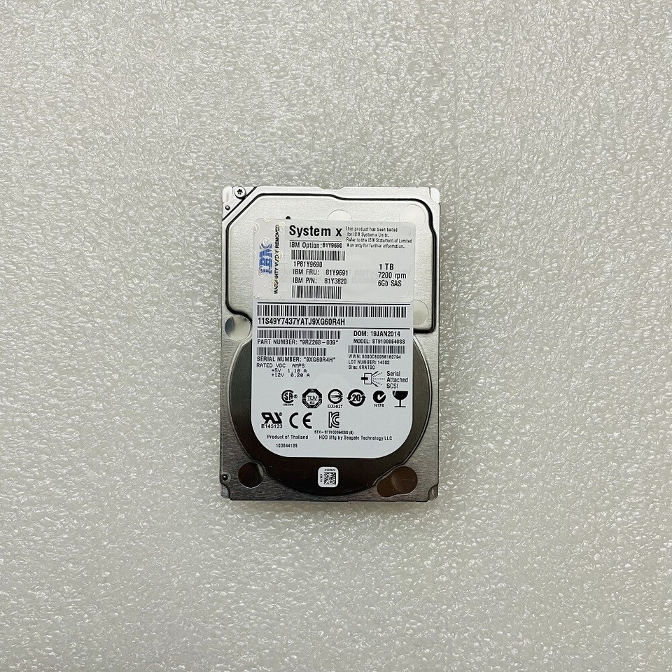 IBM 81Y9690 81Y9691 81Y3820 1TB 7.2K 6GBPS 2.5IN SFF NL SAS HARD DRIVE ...