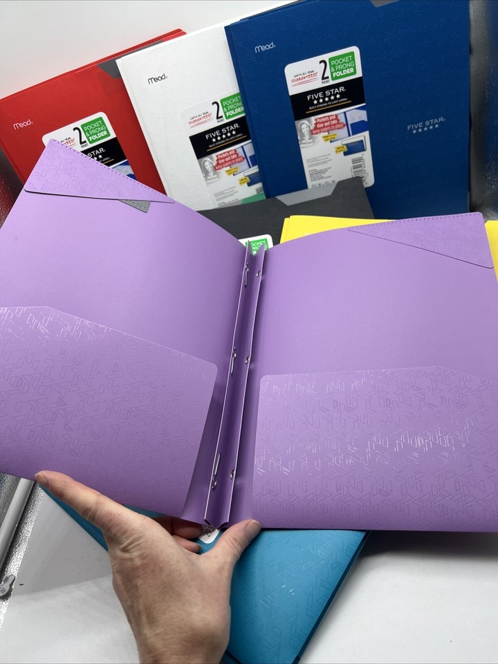 (8) Mead Five Star Plastic Different Color Folder 2 Pockets 3-Prongs ...