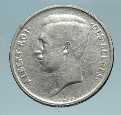 1910 BELGIUM King Albert I Wreath Antique Old Genuine Silver Franc Coin ...