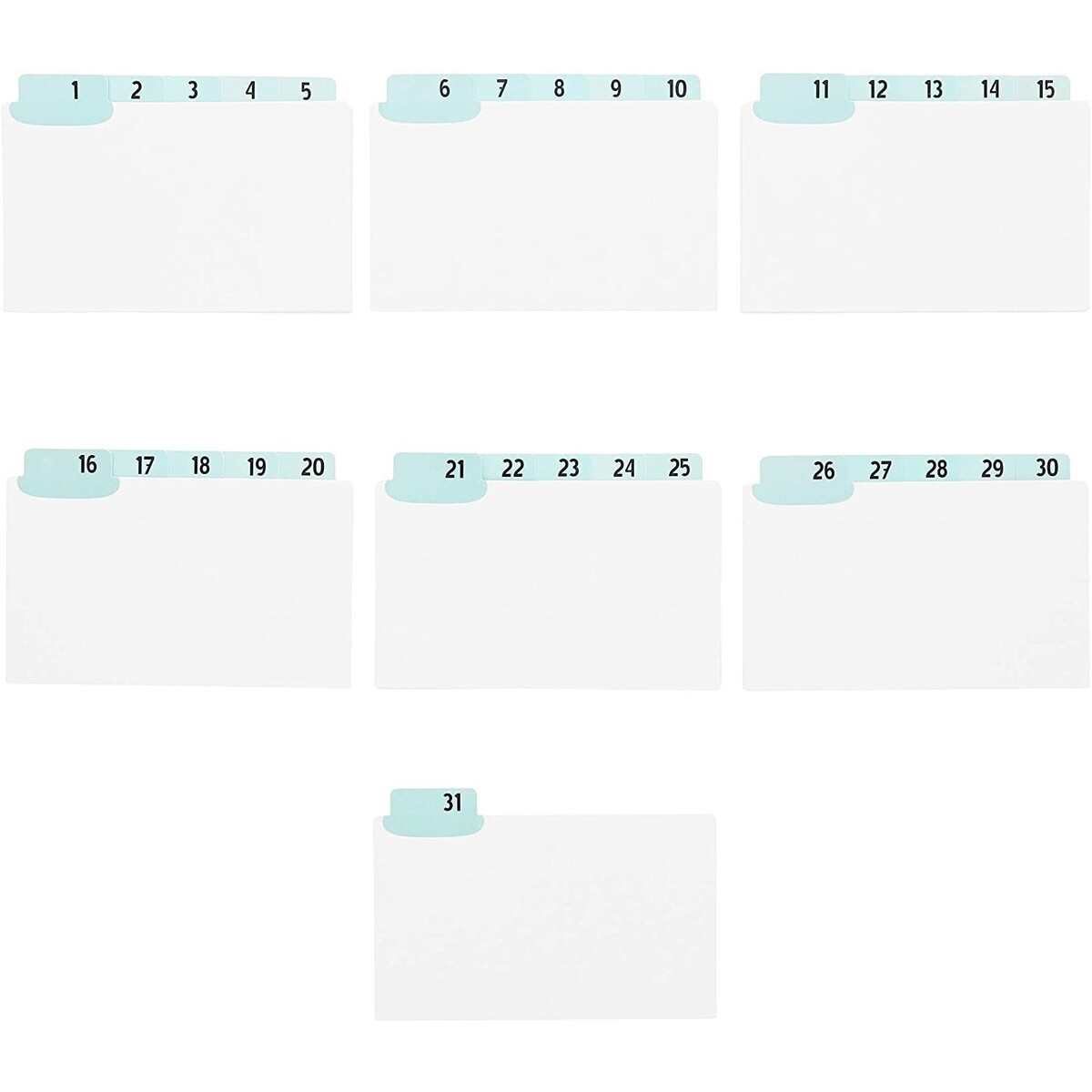 2x Daily Index Card Dividers with UV Laminated Tabs, Numbers 1-31 5 x 3 ...