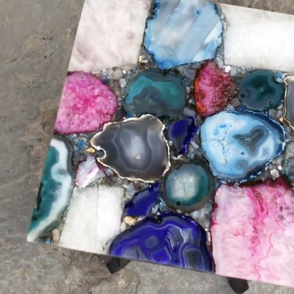 Mix Agate Coffee Table Top, Agate Geode Stone Center Round Table Top ...