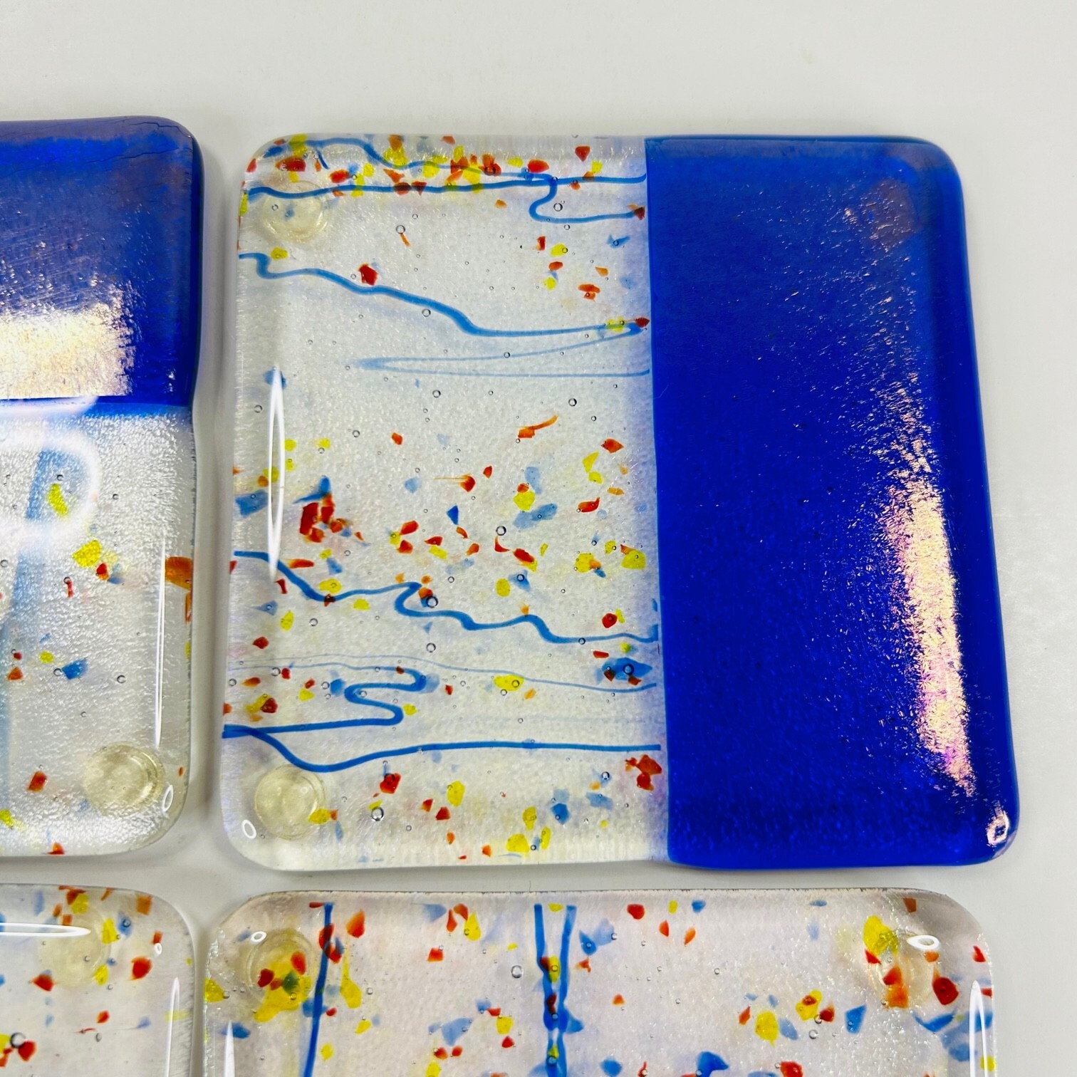 Fused Glass Iridized Cobalt and Confetti Coasters Set of 4 | eBay