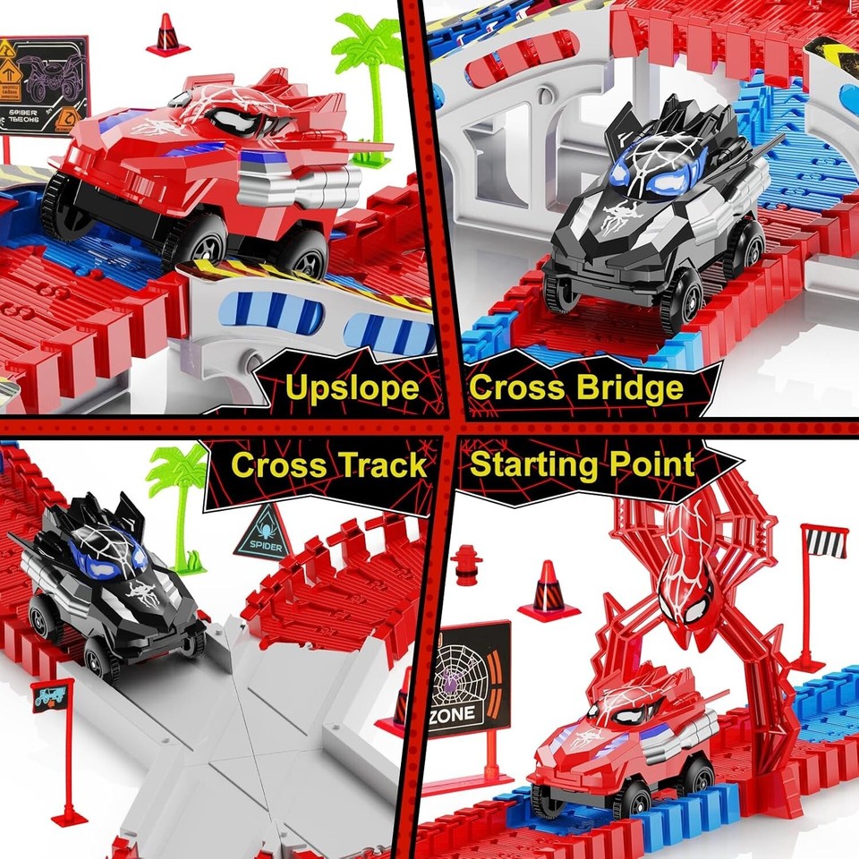 Spider Race Car Track Set – 2 Cars, DIY Flexible Tracks, STEM Toy Gift ...