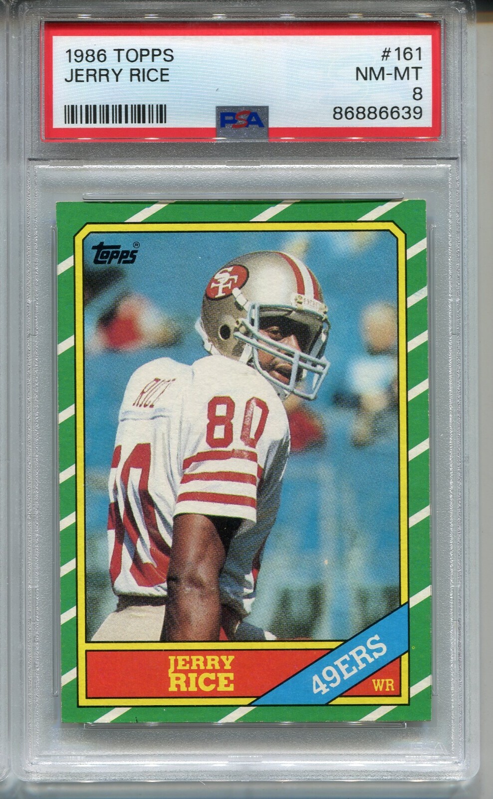 1986 Topps Football #161 Jerry Rice Rookie Card RC Graded PSA 8 NM Mint ...