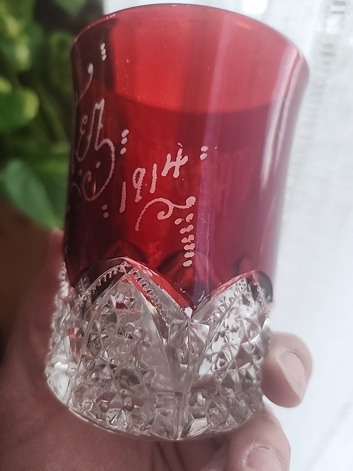 Antique 1914 "Mother To Walter" Souvenir Ruby Red Flash Glass High ...