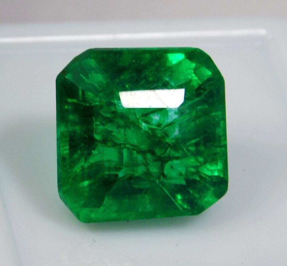 11 Ct Colombian Natural Green Emerald Square Cut Certified Loose ...