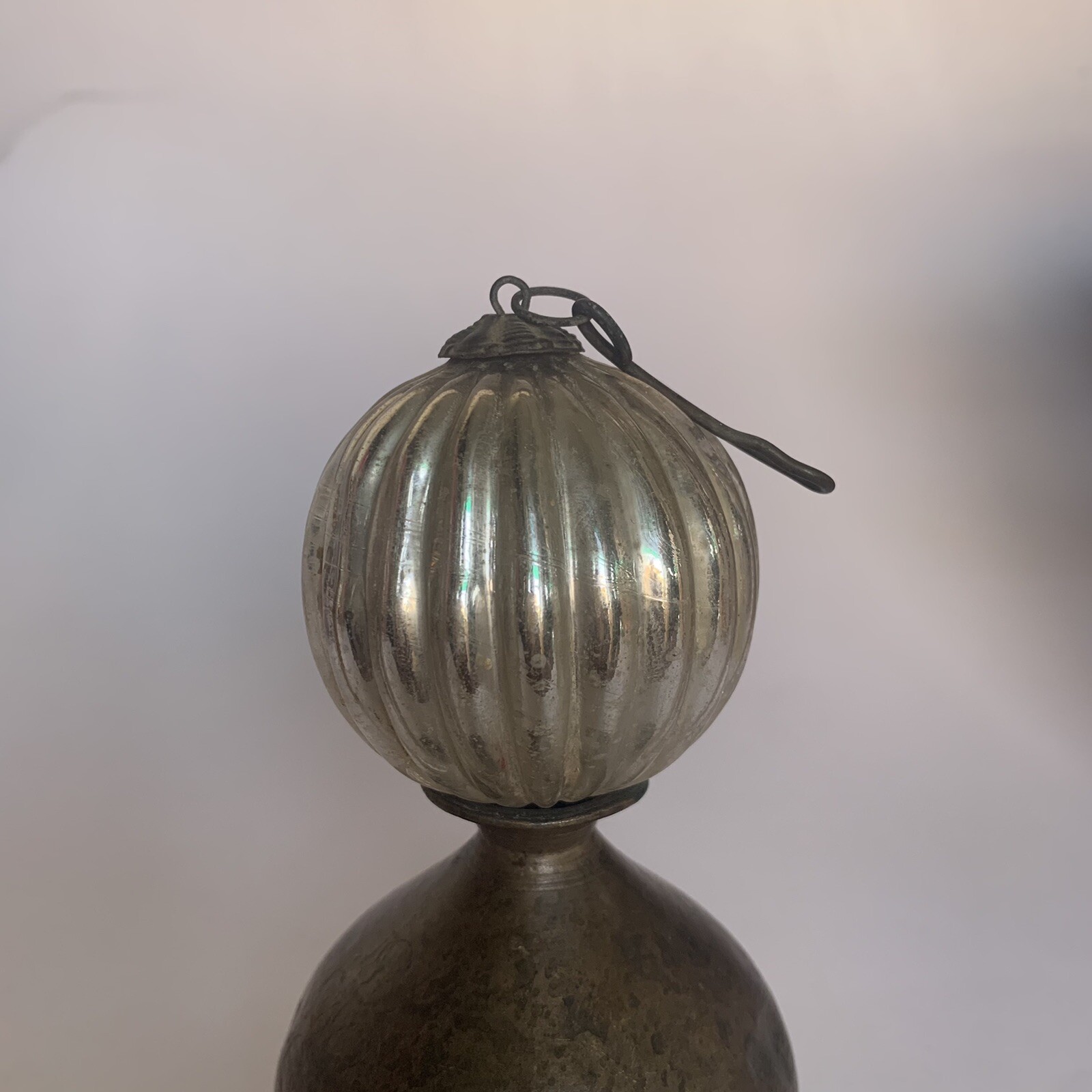 Old antique German Silver colored ribbed or fluted Glass ball kugel ...
